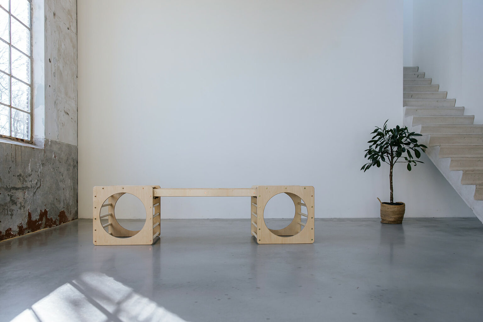 Klimrek kubus set van 2 met glijbaan | klimhelling en ladder naturel